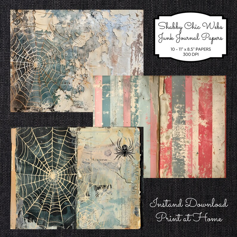 Shabby Chic Spider Webs Junk Journal Papers, Junk Journaling Digital ...