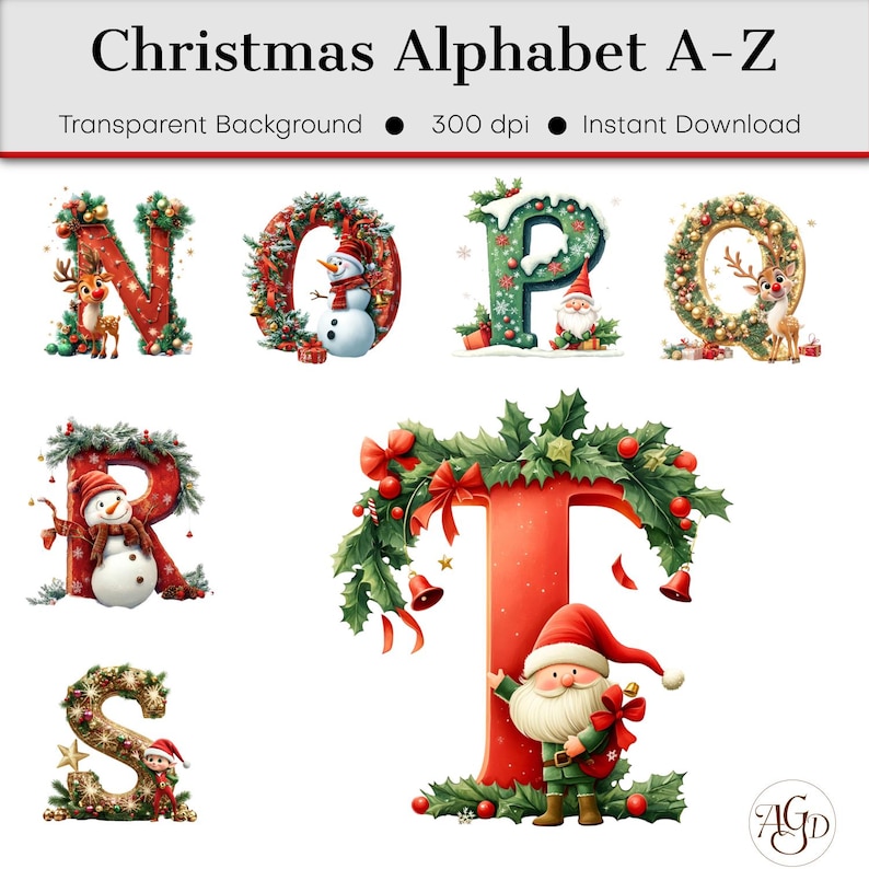 Christmas Alphabet Letters A-Z Clipart, Png, Digital Download, Junk ...