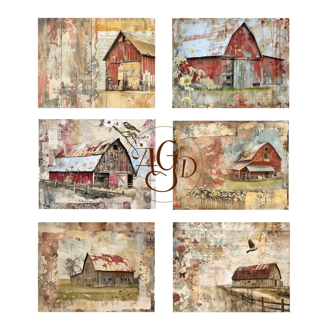 Rustic Barns Junk Journal Paper, Notebook Paper, Junk Journal Pages ...