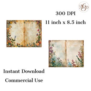 Floral Border Junk Journal Paper, Notebook Paper, Junk Journal Pages ...