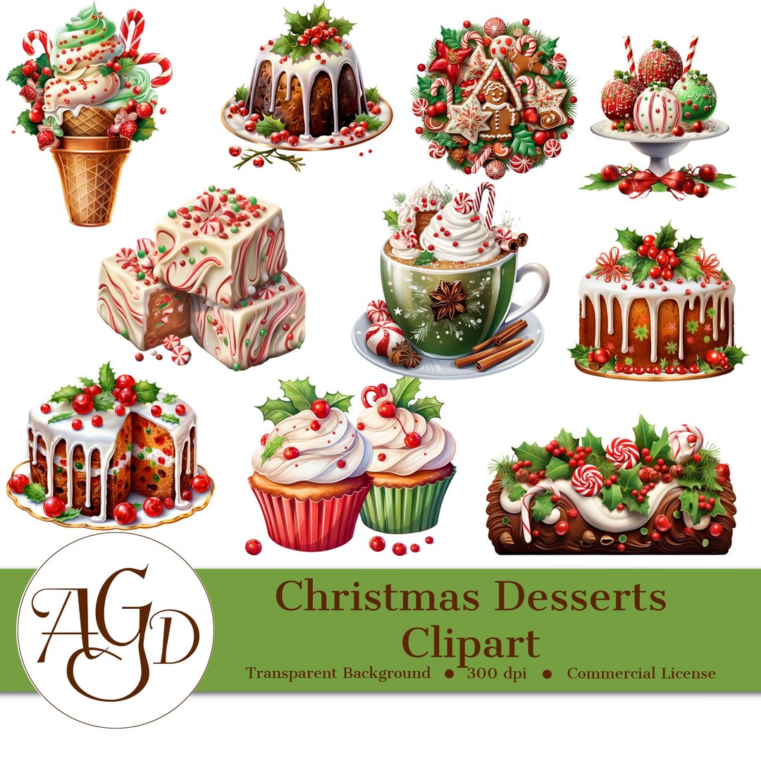 Christmas Desserts, Clipart, Commercial License, Holiday Sweets, Food ...