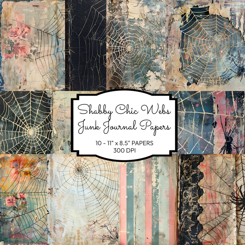 Shabby Chic Spider Webs Junk Journal Papers, Junk Journaling Digital ...