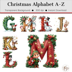 Christmas Alphabet Letters A-Z Clipart, Png, Digital Download, Junk ...
