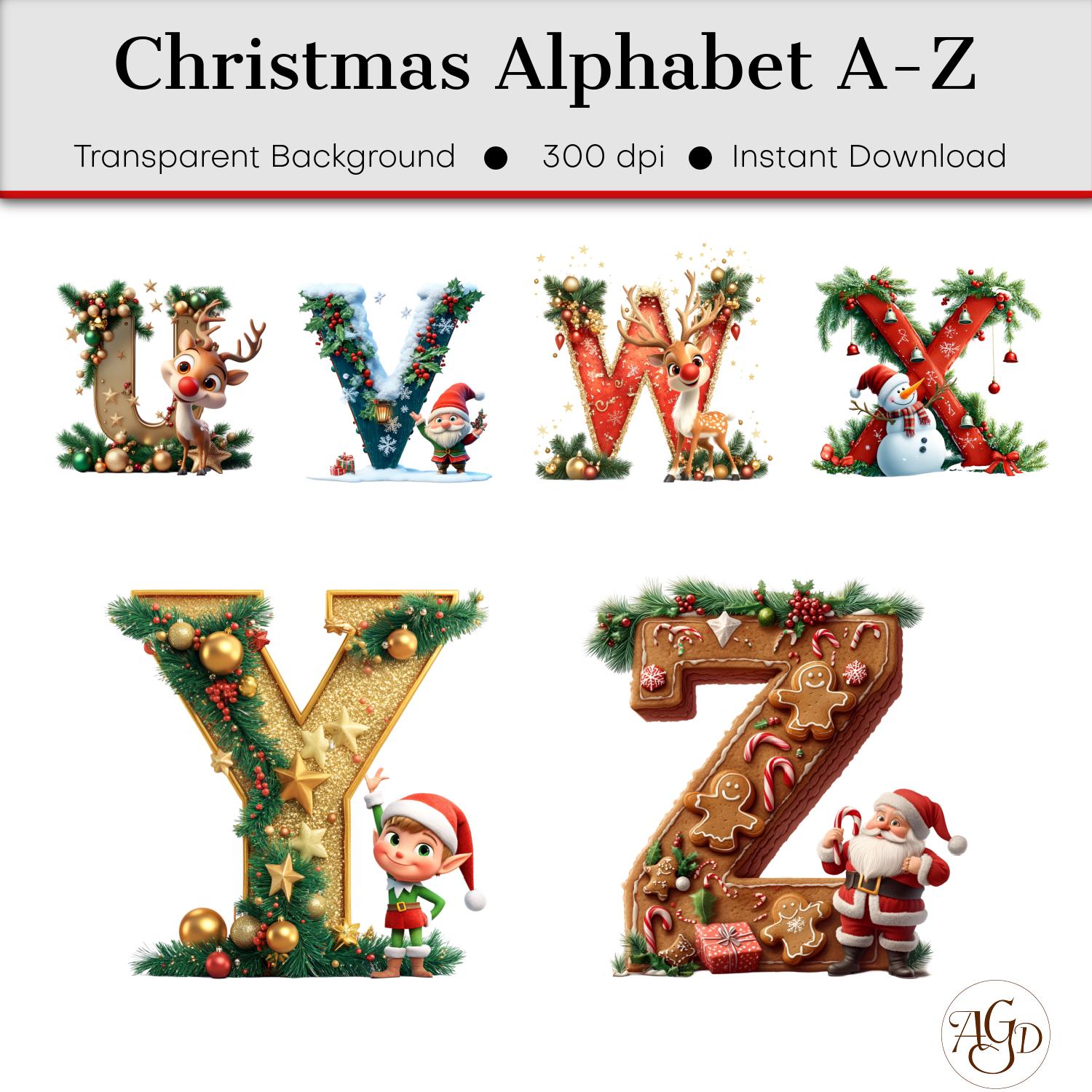 Christmas Alphabet Letters A-Z Clipart, Png, Digital Download, Junk ...