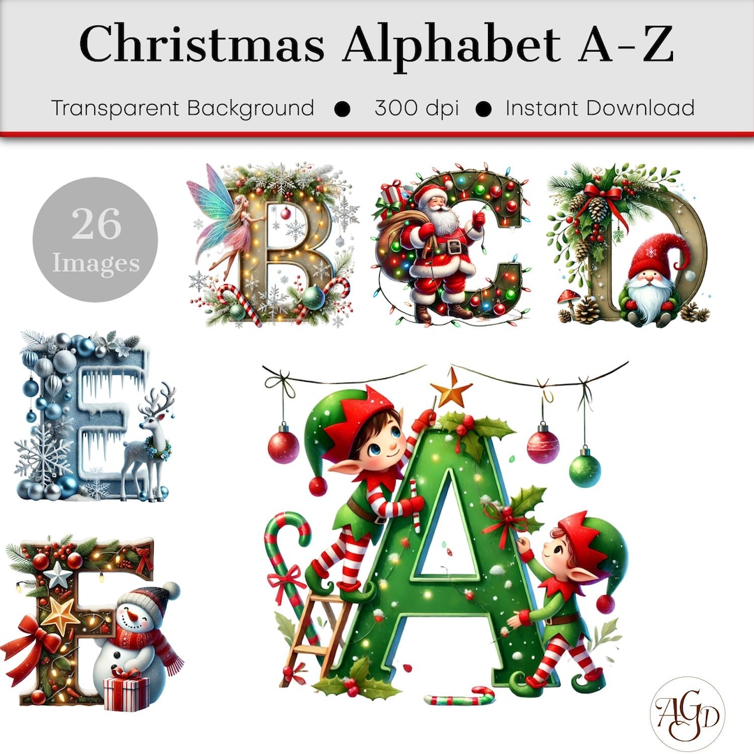 Christmas Alphabet Letters A-Z Clipart, Png, Digital Download, Junk ...