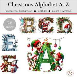 Christmas Alphabet Letters A-Z Clipart, Png, Digital Download, Junk ...