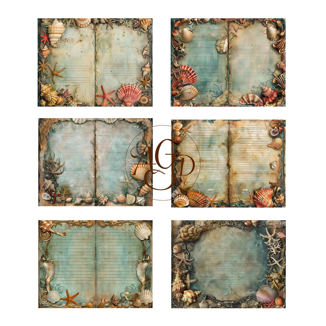 Sea Shells Junk Journal Paper, Notebook Paper, Junk Journal Pages ...