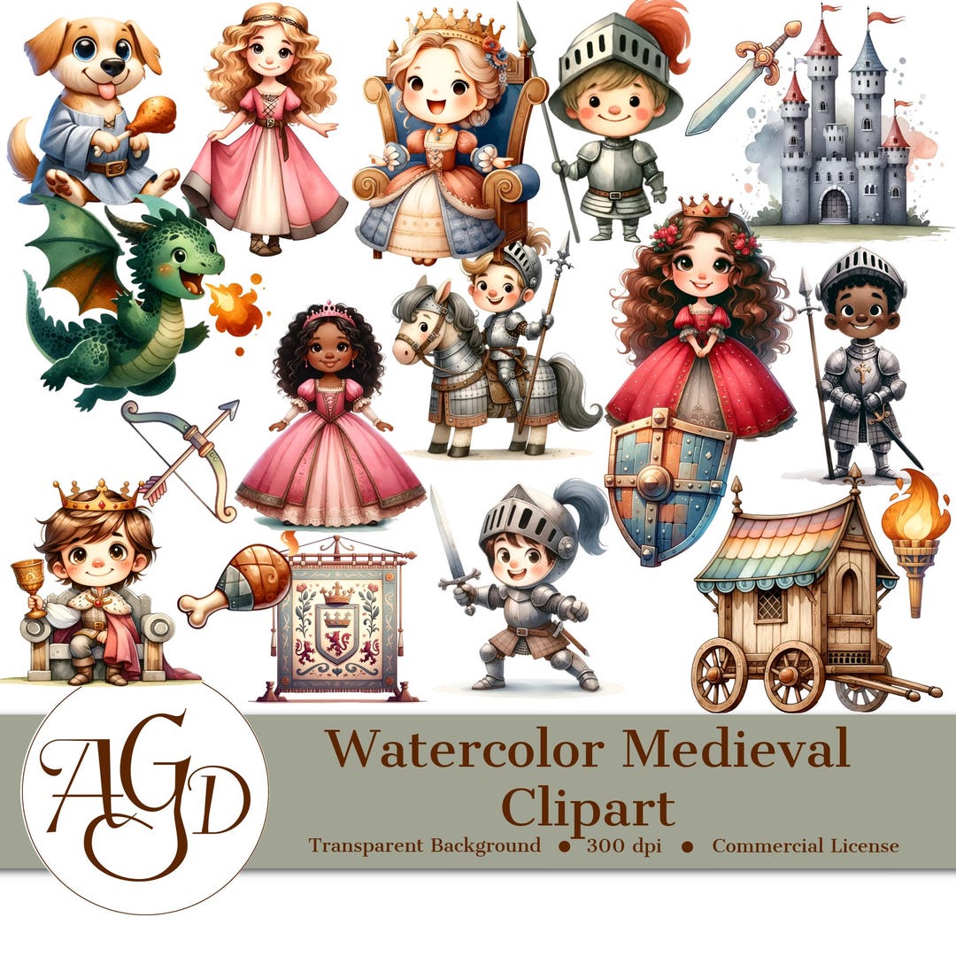 Medieval Watercolor Clipart, Clipart for Commercial Use, Invitation ...