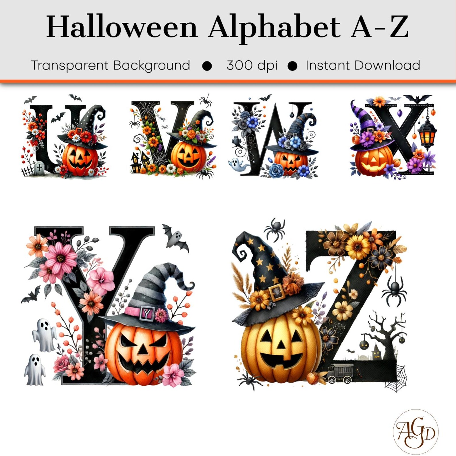 Halloween Alphabet Letters A-Z Clipart, Png, Digital Download, Junk ...