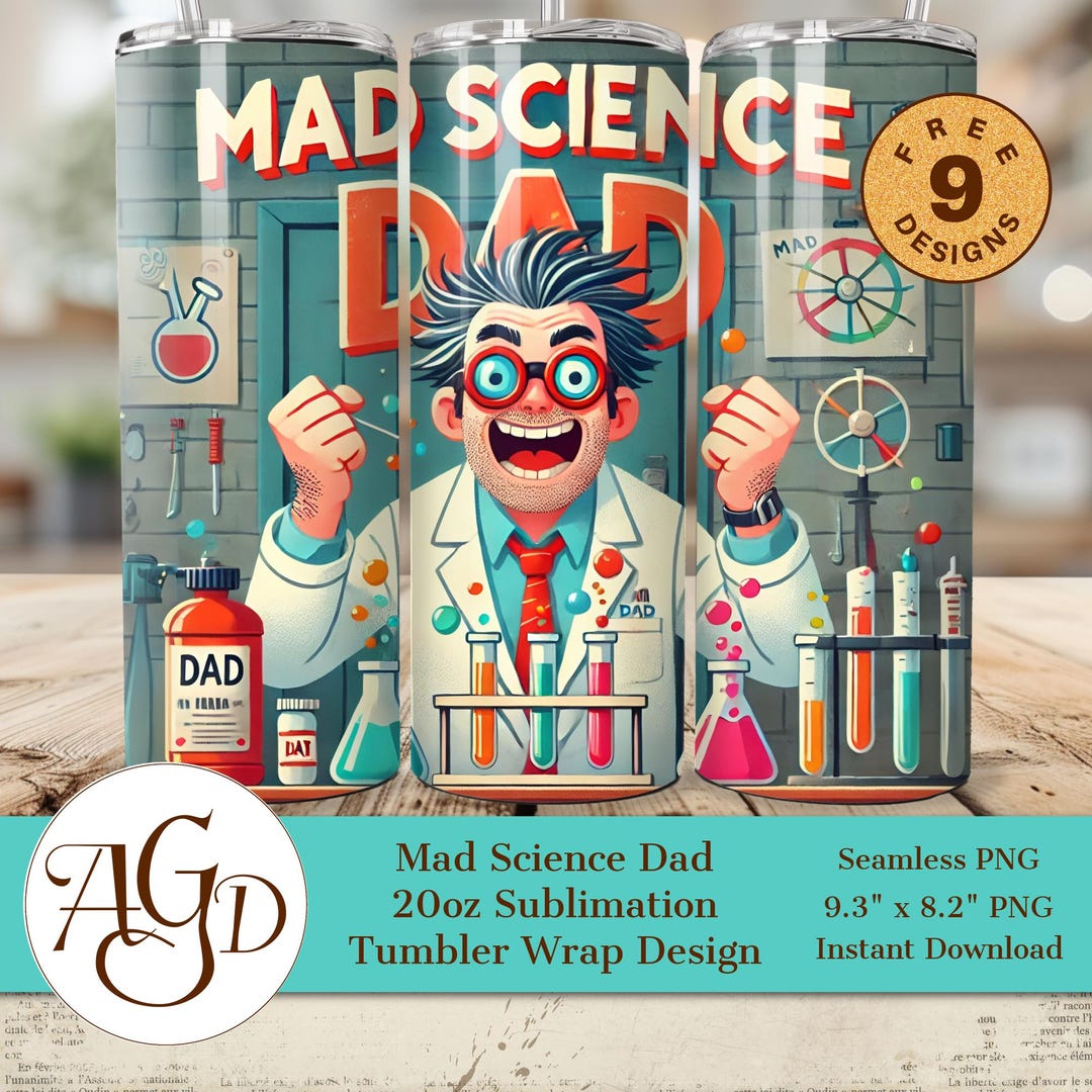 Mad Science Dad Tumbler Wrap PNG – Funny 20 Oz Skinny Tumbler ...
