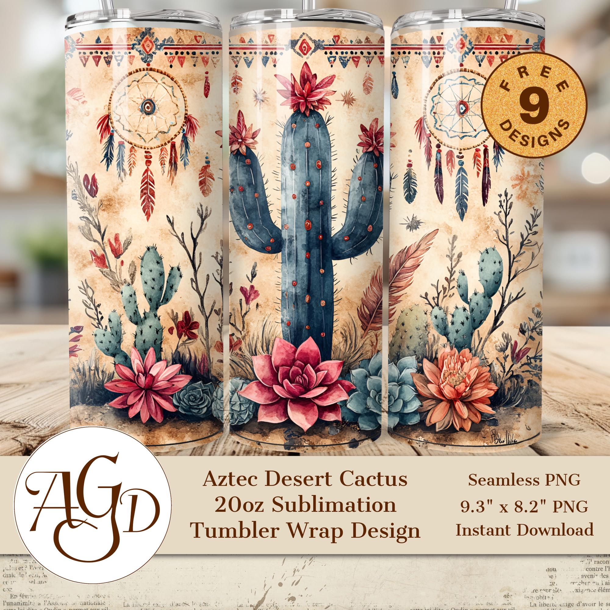 Desert Aztec Cactus Tumbler Wrap, 20 Oz Tumbler Sublimation Designs ...