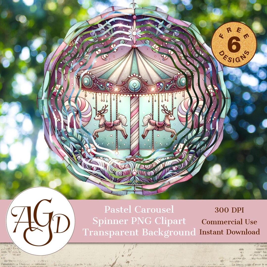 Pastel Carousel Wind Spinner | Whimsical Reindeer Spinner | Winter ...