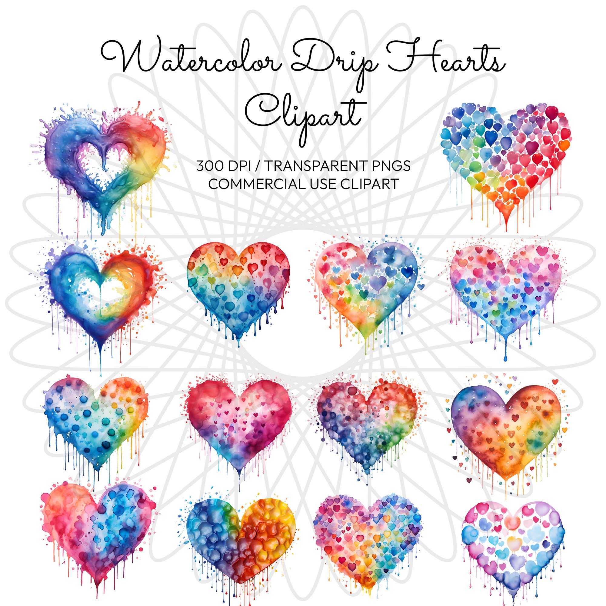 Watercolor Drip Hearts Clipart, Clipart for Commercial Use, Hearty ...
