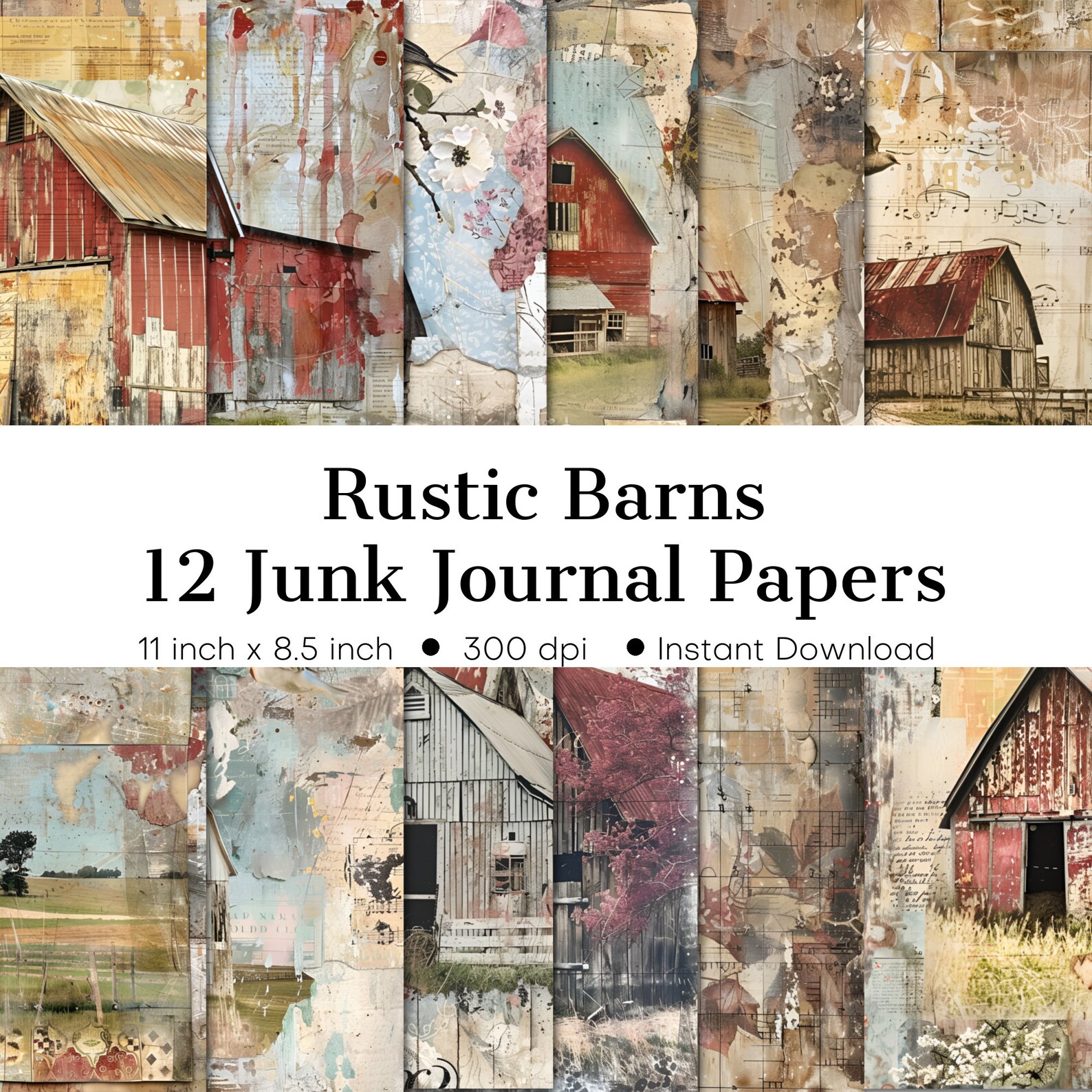 Rustic Barns Junk Journal Paper, Notebook Paper, Junk Journal Pages ...