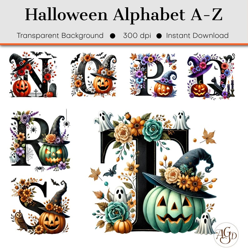 Halloween Alphabet Letters A-Z Clipart, Png, Digital Download, Junk ...