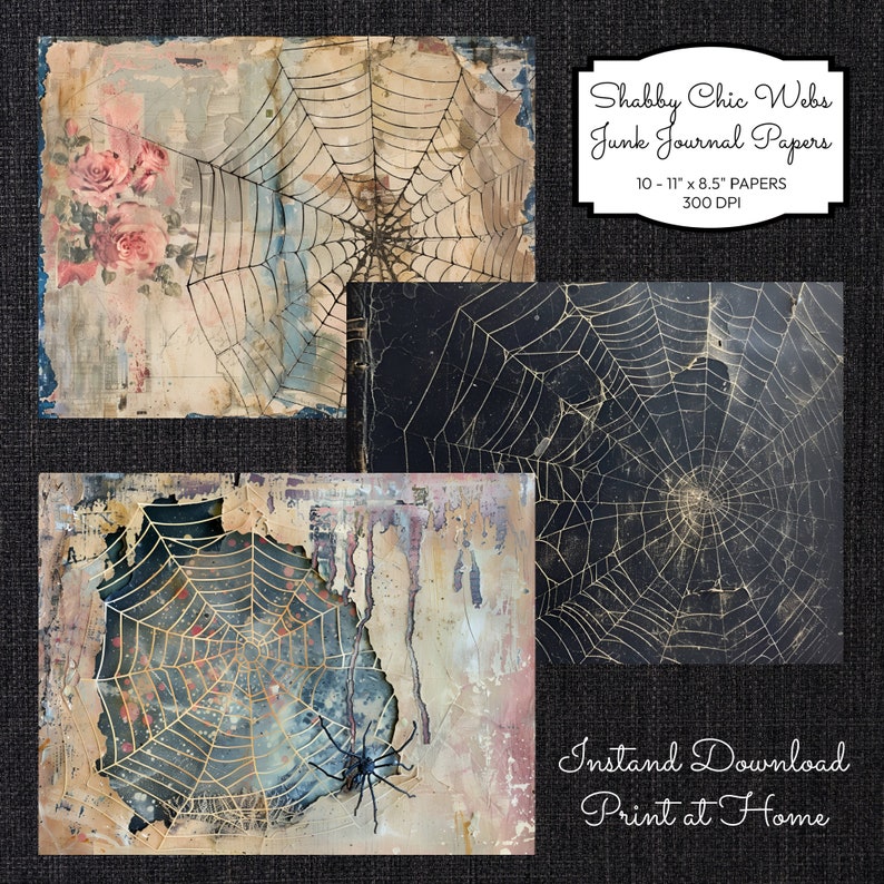 Shabby Chic Spider Webs Junk Journal Papers, Junk Journaling Digital ...