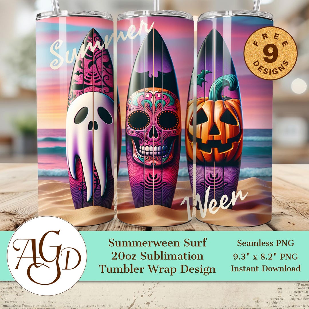 Summerween Surfboard Tumbler Wrap PNG | 20oz Sublimation Design ...