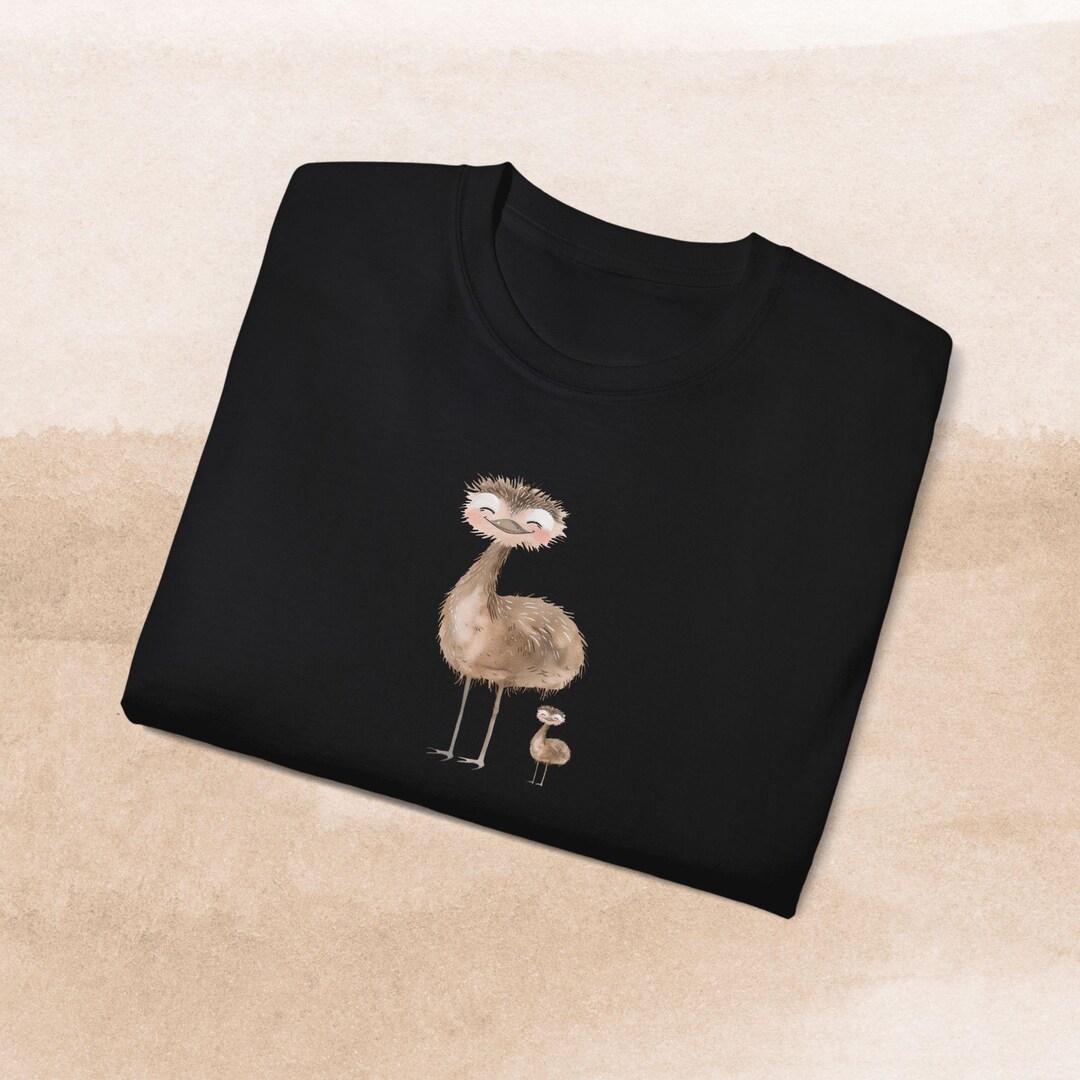 Whimsical Emu Mum and One Chick Family Tee, Cute Aussie Tee, Distinctly ...