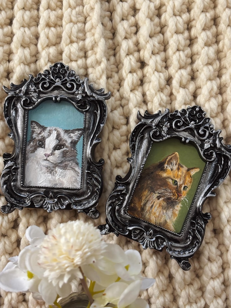 Custom Cat Portrait: Original Acrylic Painting, Framed Mini Artwork - Etsy