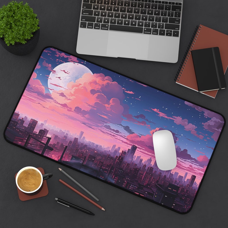Aesthetic Desk Mat Lofi Cityscape Gaming Pad, Extended Mouse Mat for ...