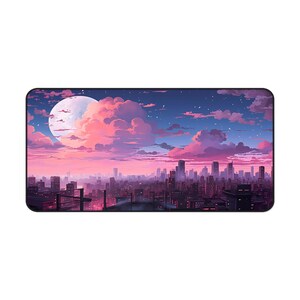Aesthetic Desk Mat Lofi Cityscape Gaming Pad, Extended Mouse Mat for ...