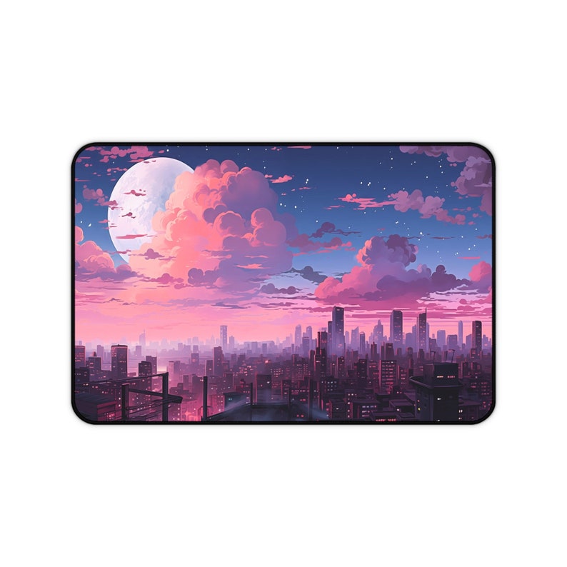 Aesthetic Desk Mat Lofi Cityscape Gaming Pad, Extended Mouse Mat for ...