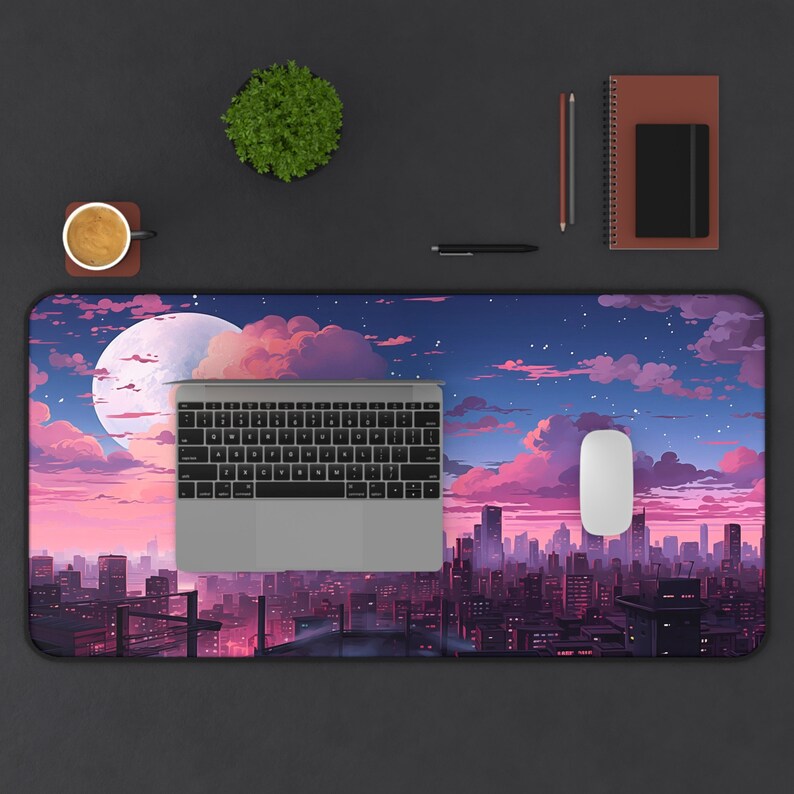 Aesthetic Desk Mat Lofi Cityscape Gaming Pad, Extended Mouse Mat for ...