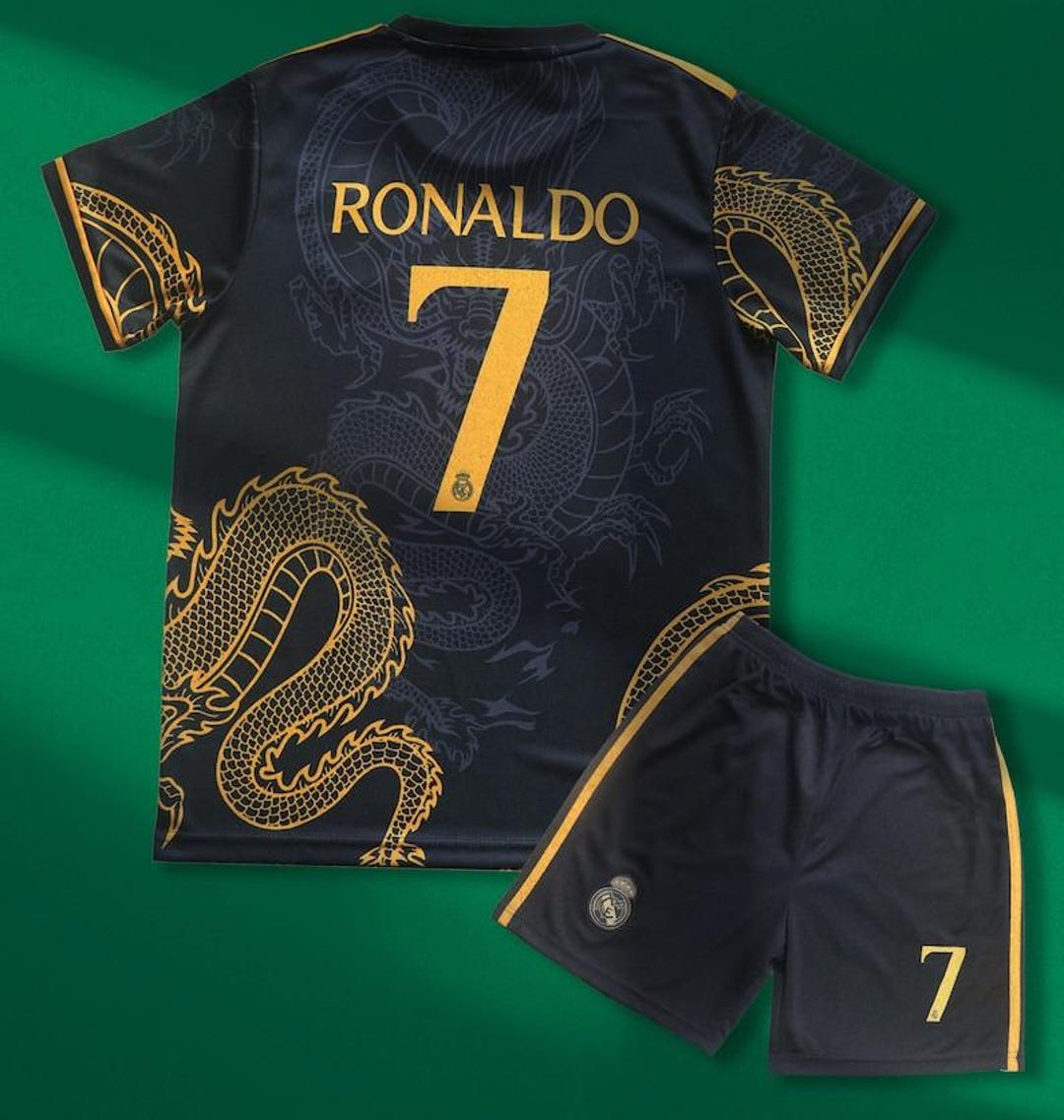 Madrid 7 Ronaldo Gold Black Dragon Special Edition Soccer Jersey Kit ...