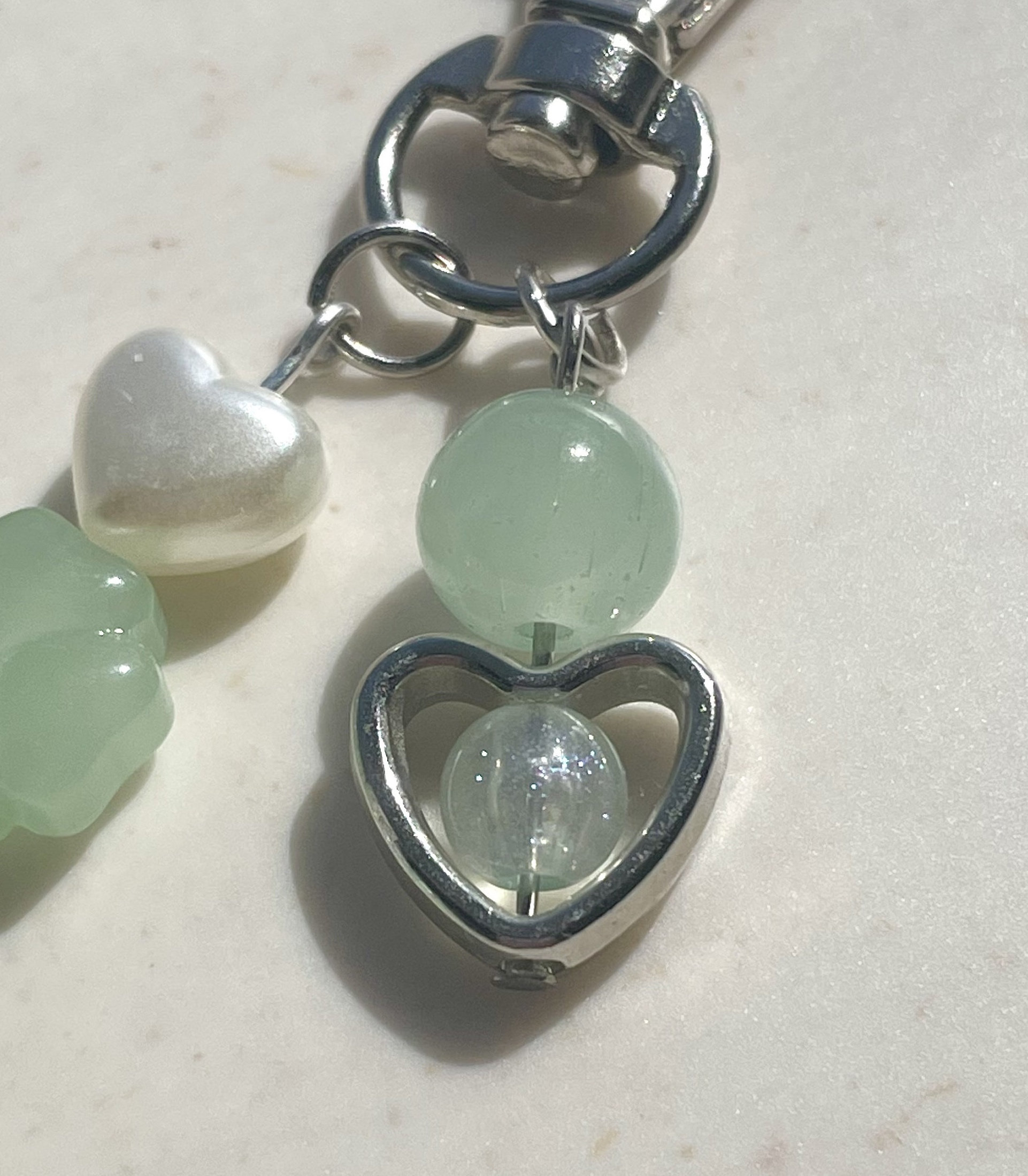 Sparkling Heart Keychain Green Aesthetic Keychain Kawaii Beaded ...