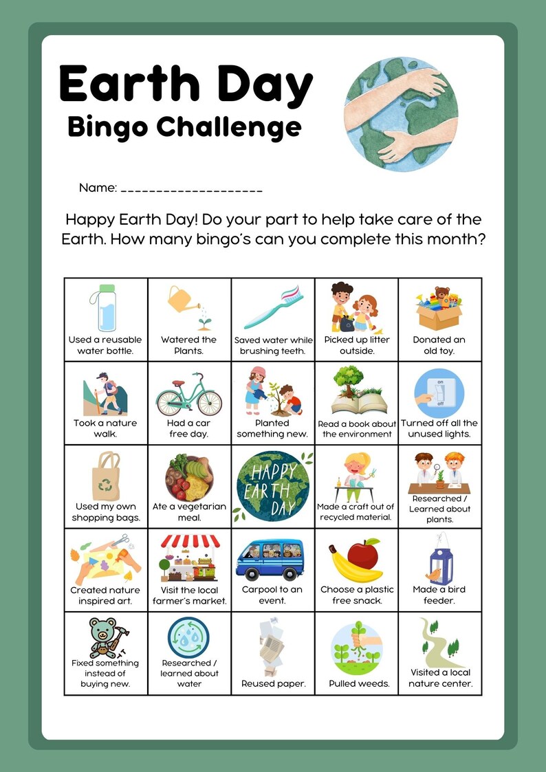 Interactive Eco-friendly Bingo Game for Kids Fun Earth Day Activity - Etsy
