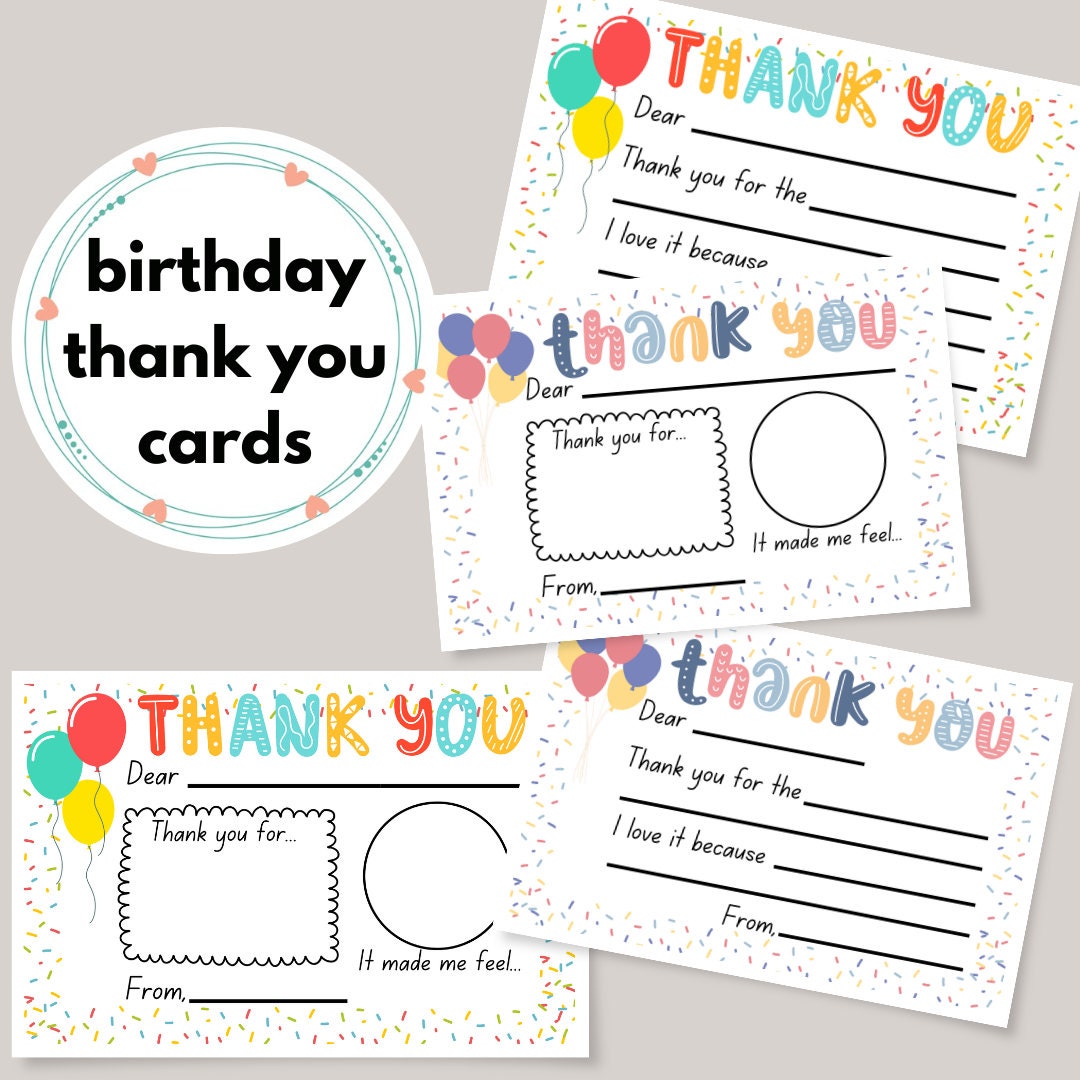 Customizable Birthday Thank You Cards Digital Printable Download - Etsy
