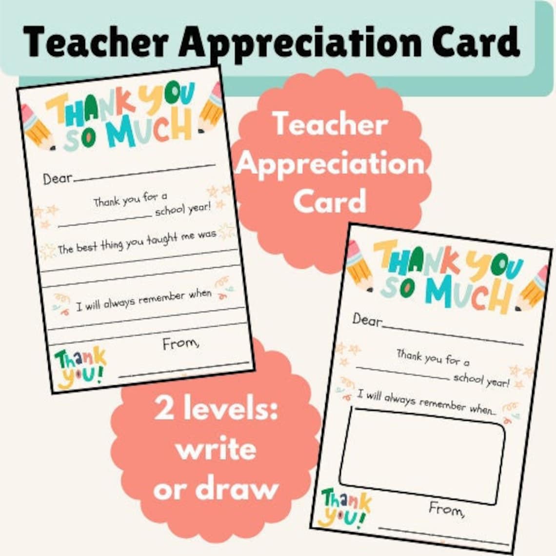Personalized Printable Teacher Appreciation Card From Kids - Etsy