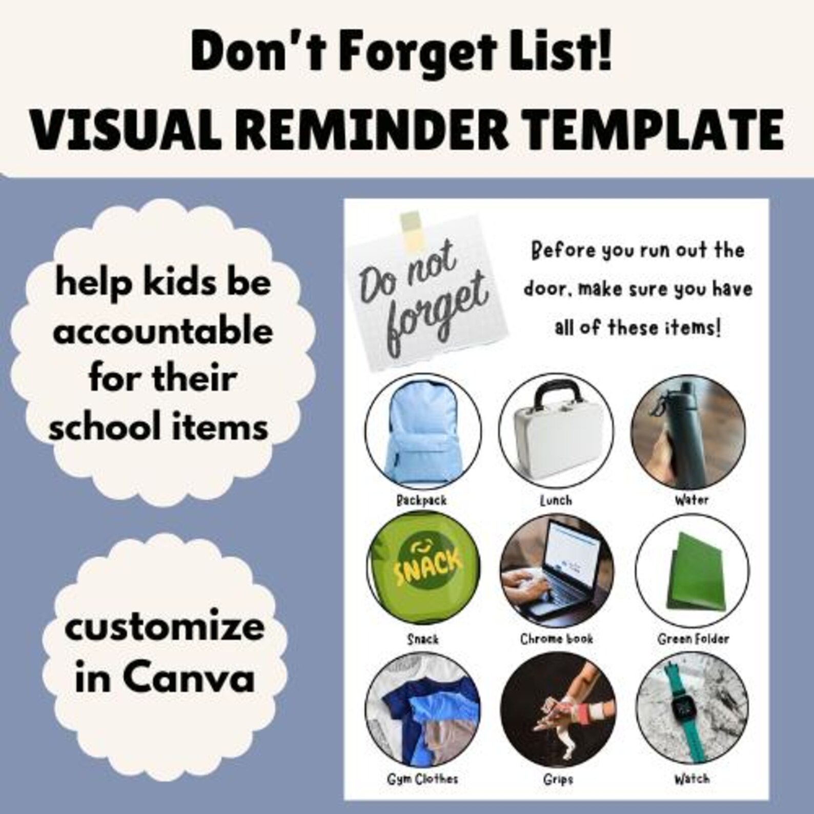 Visual School Checklist for Kids Printable Reminder for Morning Routine ...