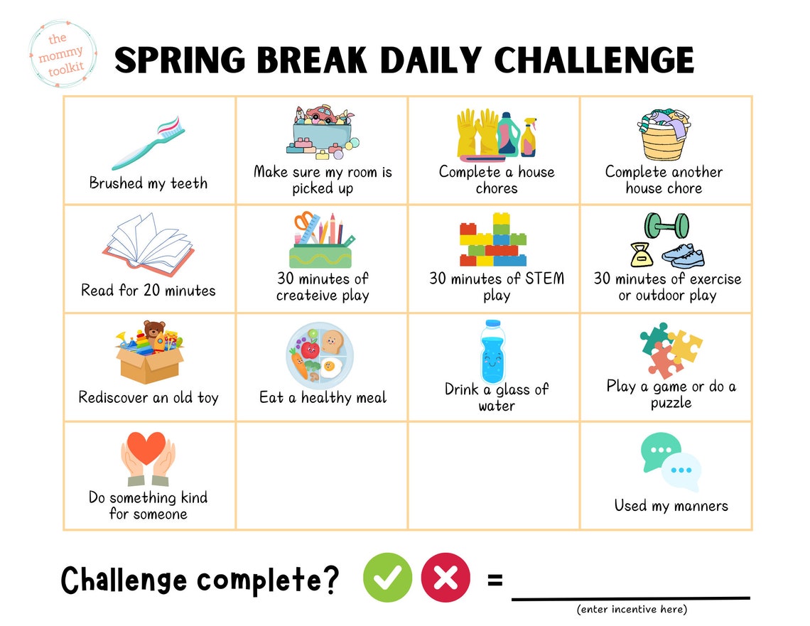 Printable Spring Break Activity Challenge for Kids - Etsy