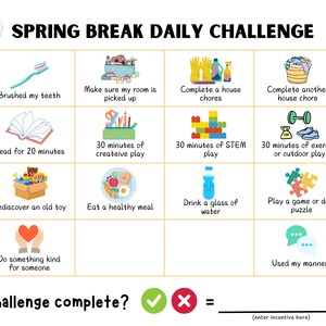 Printable Spring Break Activity Challenge for Kids - Etsy