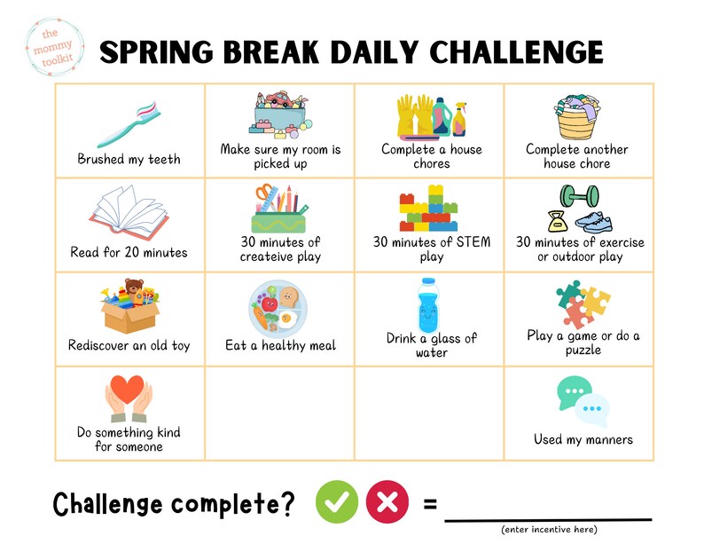 Printable Spring Break Activity Challenge for Kids - Etsy