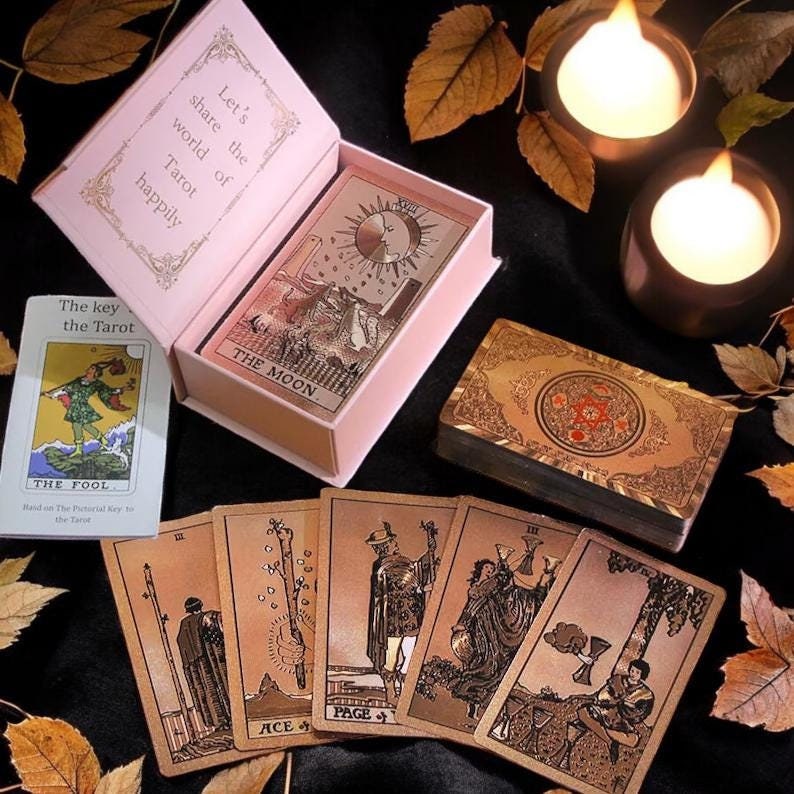 Rose Gold Tarot Deck, 78 Waterproof Tarot Card Deck, Tarot Cards With ...