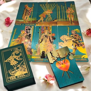 Green Gold Tarot Deck, 78 Waterproof Tarot Card Deck, Tarot Cards With ...