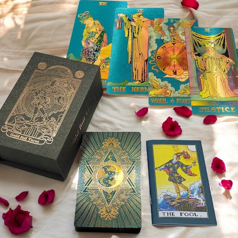 Green Gold Tarot Deck, Tarot Cards Deck With Guide Book, Water Proof ...