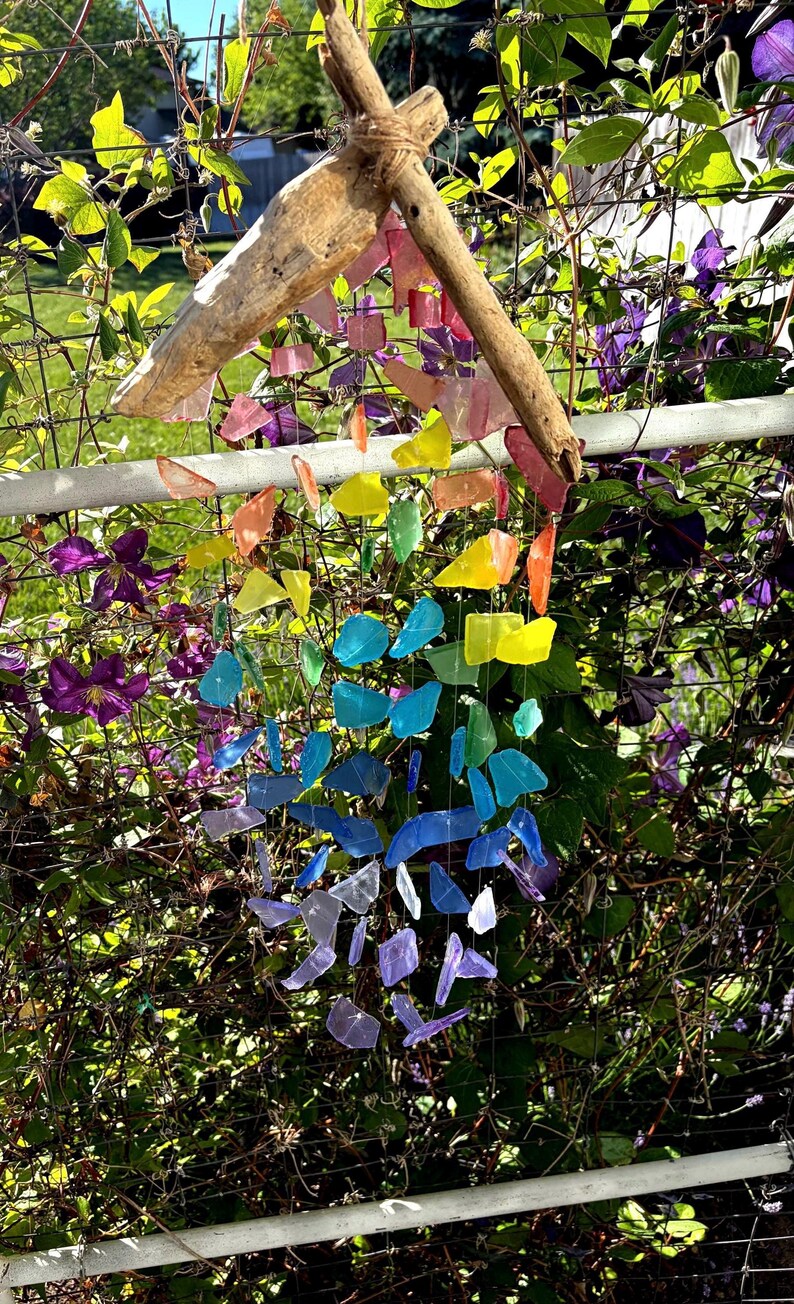 Rainbow Colored Sea Glass Wind Chime With Real Driftwood #1 - Etsy
