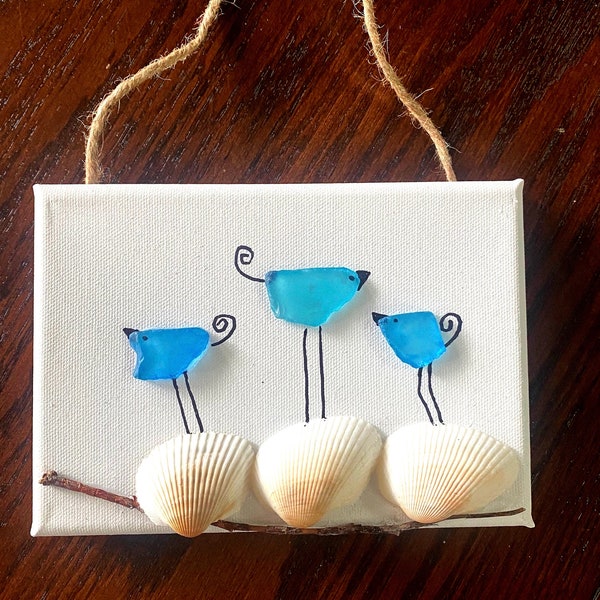 Sea Glass Birds on Branch Decor - Etsy