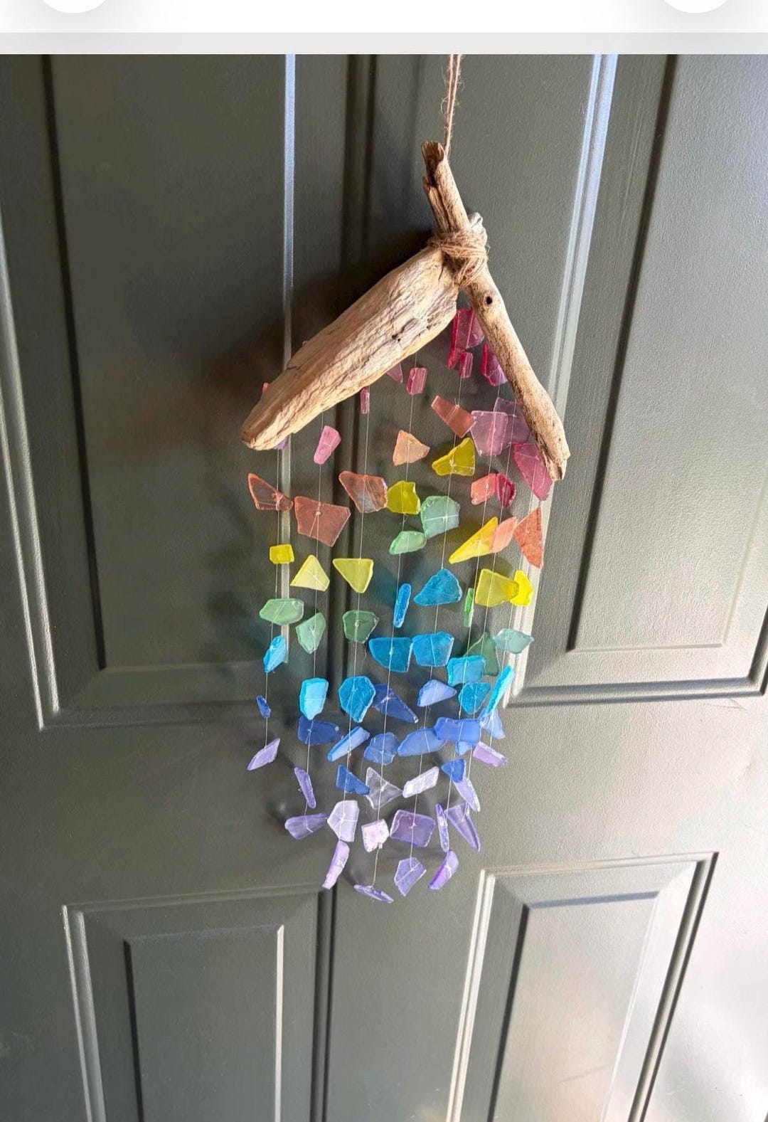 Rainbow Colored Sea Glass Wind Chime With Real Driftwood #1 - Etsy