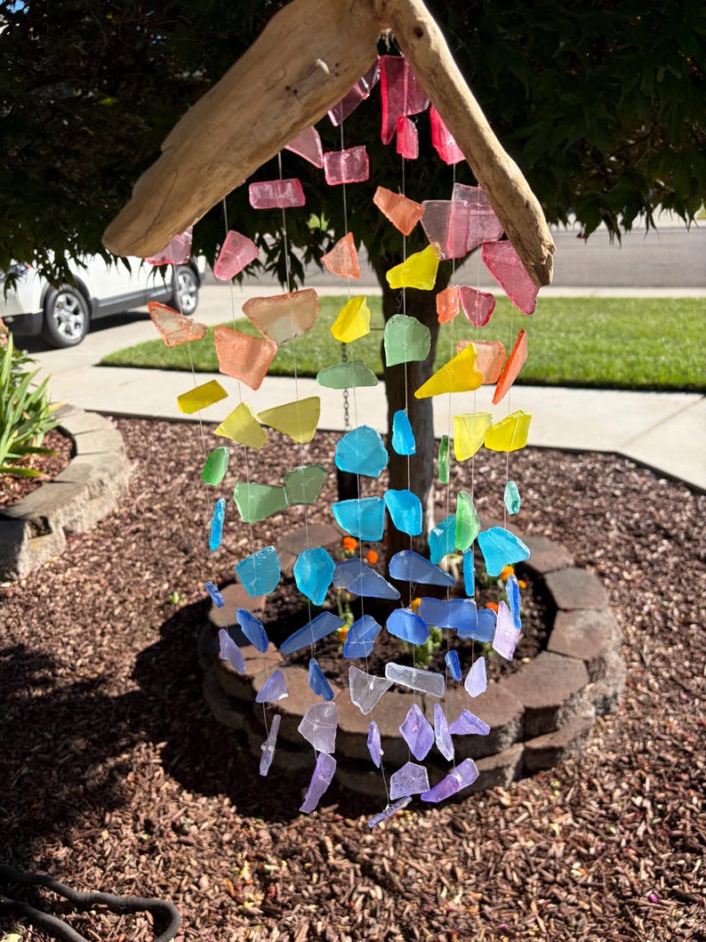 Rainbow Colored Sea Glass Wind Chime With Real Driftwood #1 - Etsy
