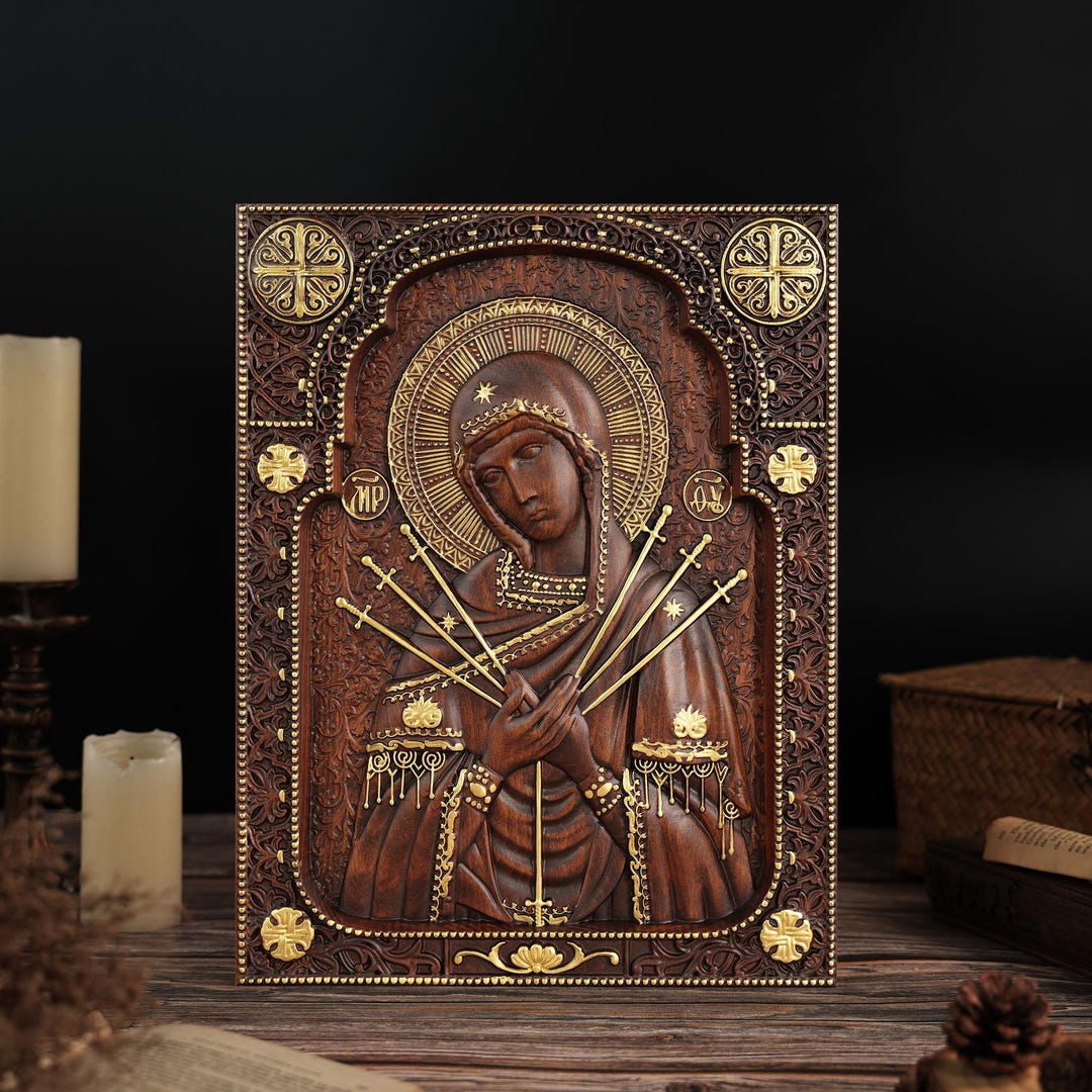 Hand-carved Our Lady of Sorrows Wooden Plaque Intricate and Detailed ...