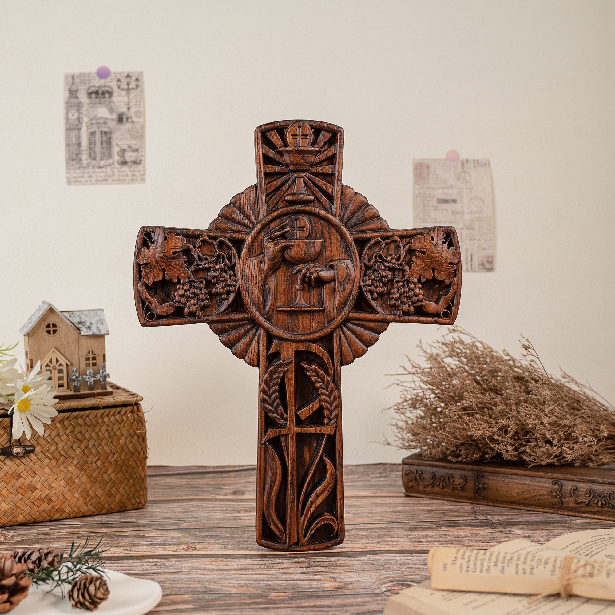 Holy Grail Wooden Cross Christian Wall Art Hang Christ Jesus Eucharist ...