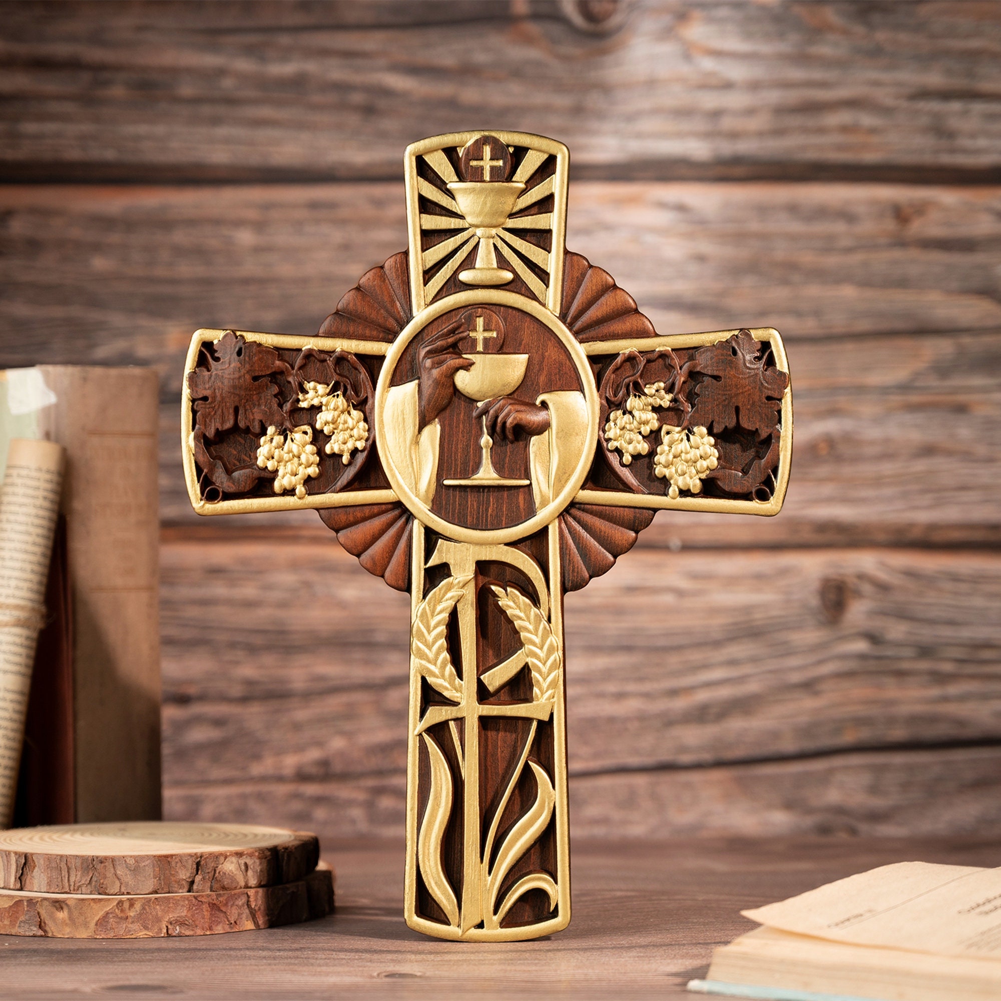 Holy Grail Wooden Cross Christian Wall Art Hang Christ Jesus Eucharist ...