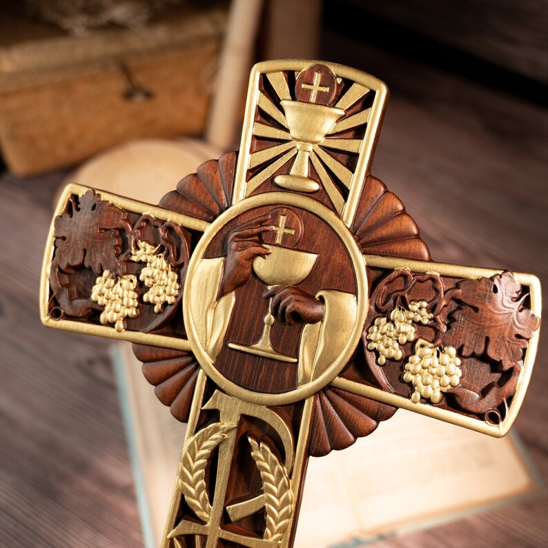 Holy Grail Wooden Cross Christian Wall Art Hang Christ Jesus Eucharist ...