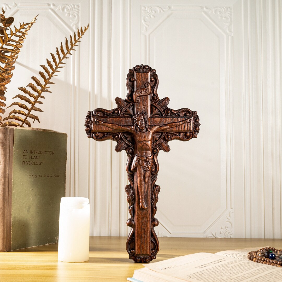 Wooden Jesus Christ Cross, Crucifix Wooden Carved Christian Gift ...