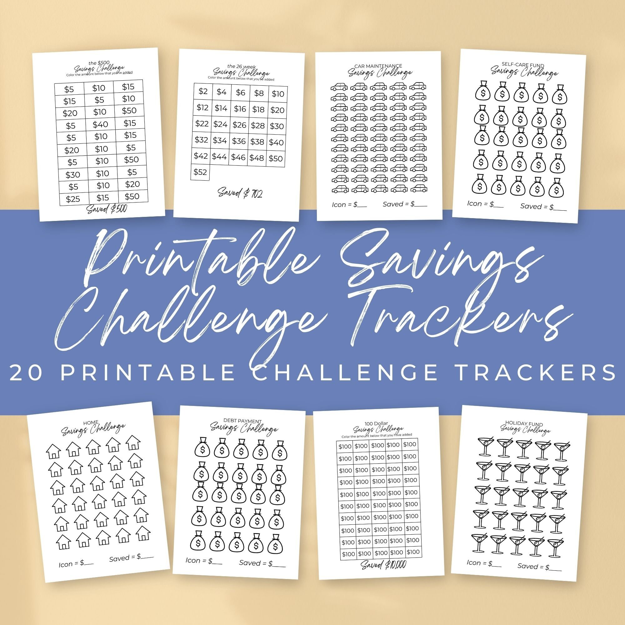Savings Challenge Printable Tracker Bundle, Money Saving, Cash Savings ...