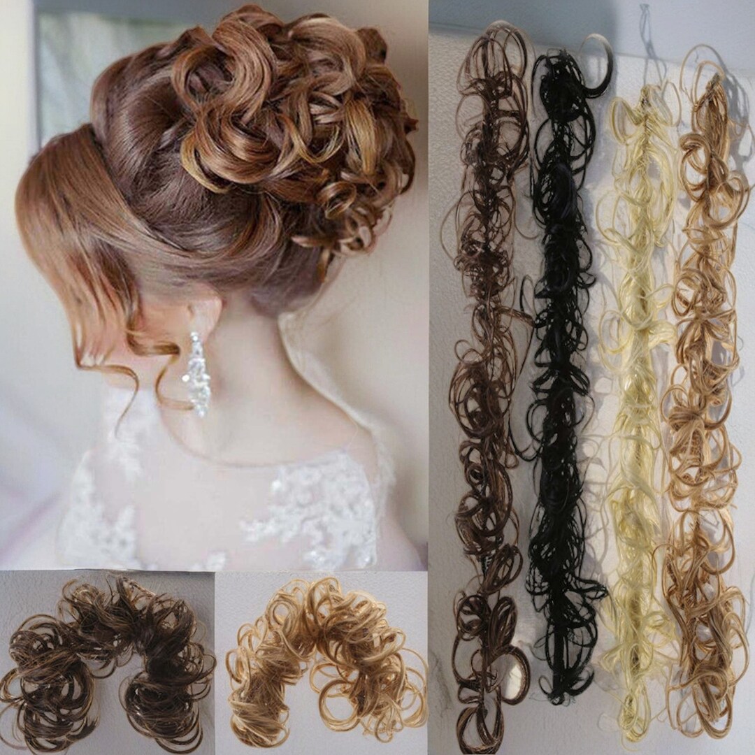 Fluffy Curly Hair Buns, Messy Hair Bun Extension, Bridals Hair Buns ...